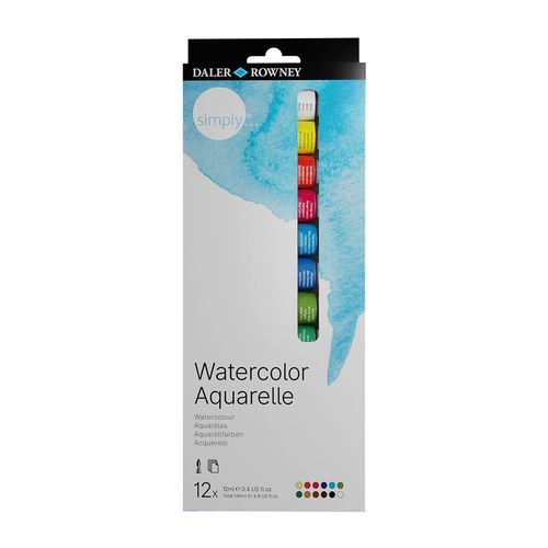 Daler Rowney Simply Watercolour Paint Set 12 x 12ml | Bromleys Art Supplies