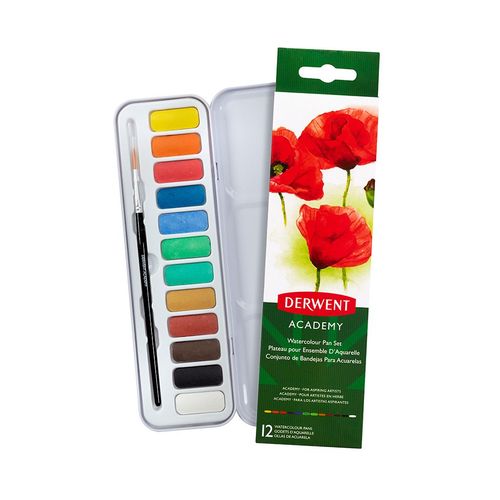 Derwent Academy Watercolour 12 Pan Tin Set | Bromleys Art Supplies